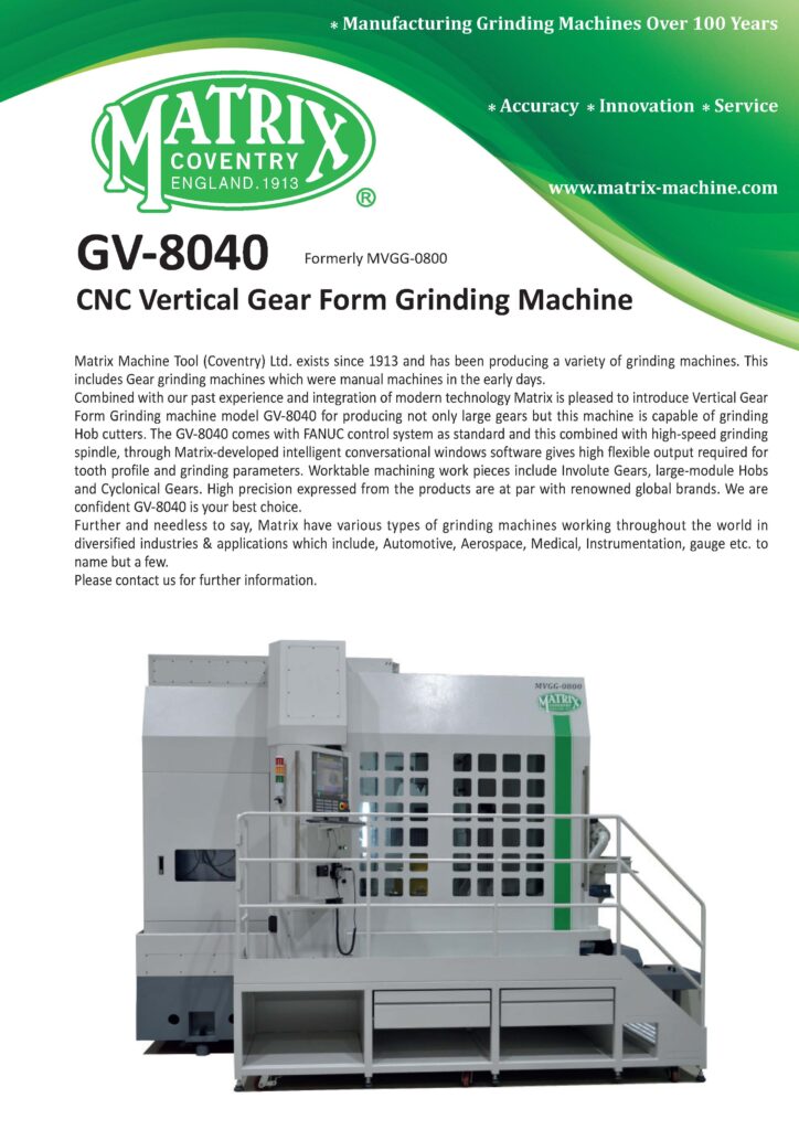 GV - 8040 CNC Vertical Gear Form Grinding Machine - MTA